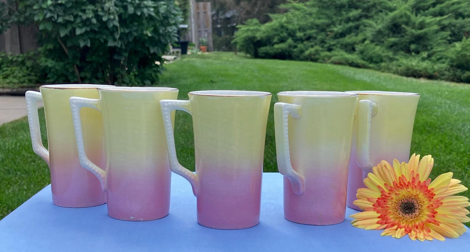 Vintage Ceramic Lily of the Valley Cider Lemonade Pitcher and Five Mugs ...