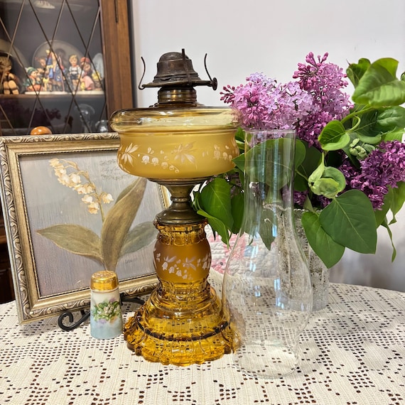 Vintage Amber Kerosene Lamp