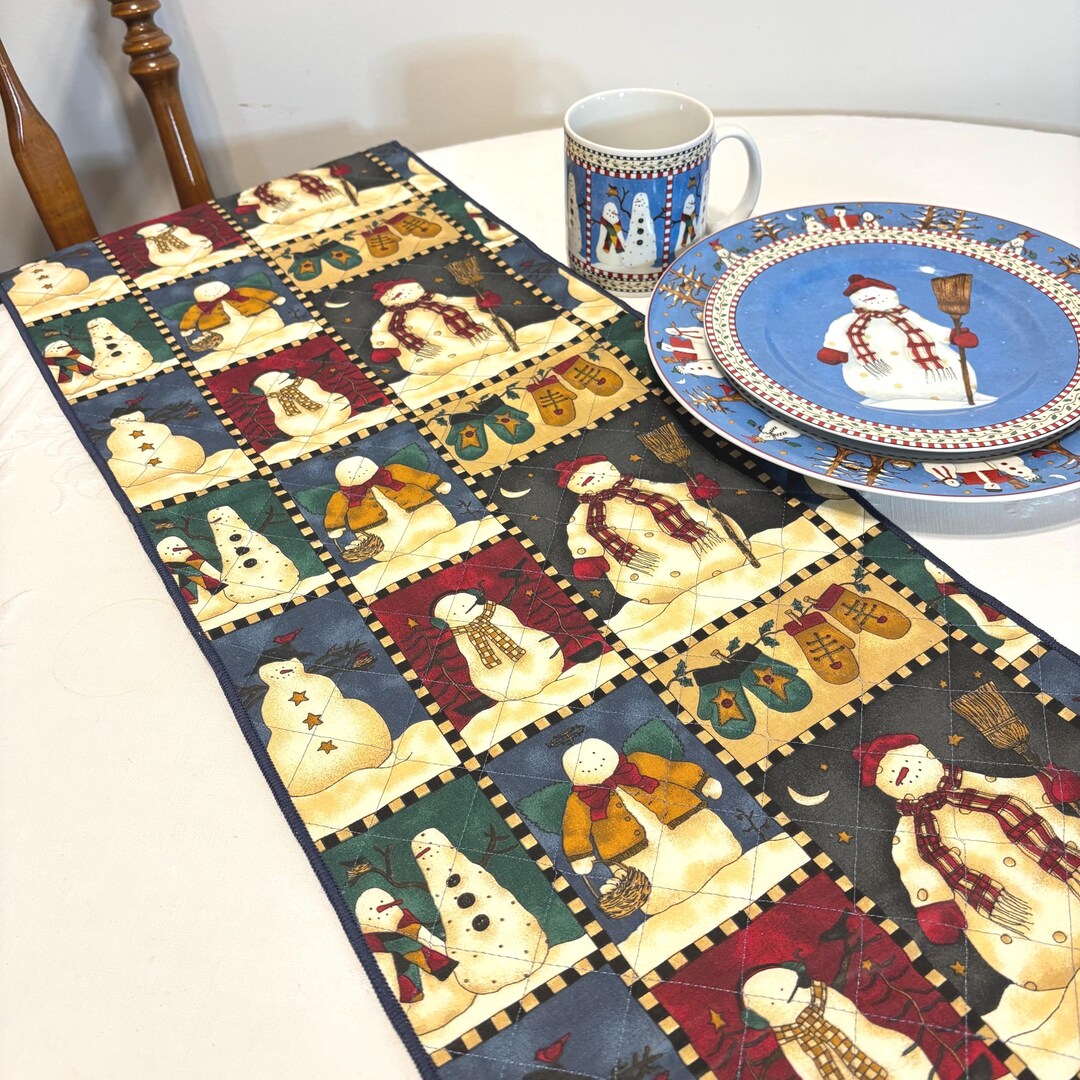 Vintage 1990s Debbie Mumm Snowman Quilted Table Runner - 72” X 12” - Etsy