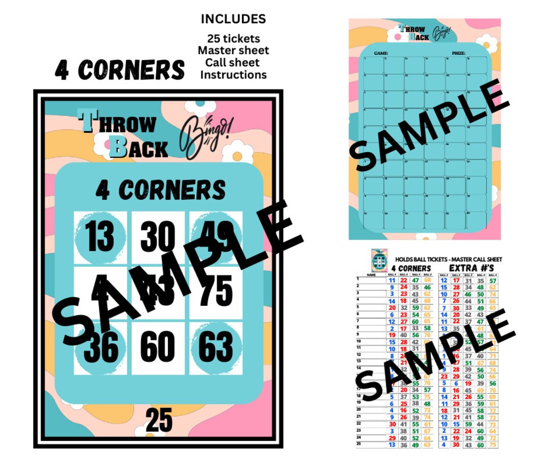 Throw Back - 4 Corners Bingo Holds - Etsy