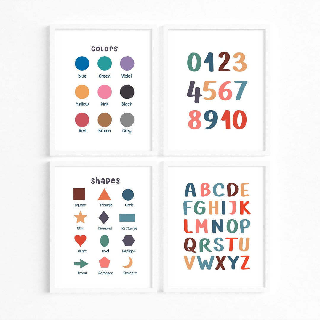 Kids Educational Prints Set of Four Nursery Prints Children's Wall Art ...
