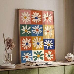 Whimsical Daisy Wall Art - Colorful Flower Poster - Mid Century Modern ...