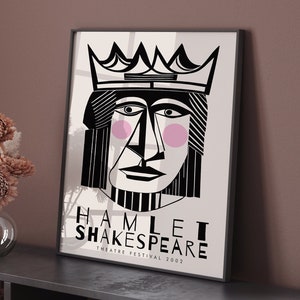 Hamlet Poster, William Shakespeare Print, Black and White Wall Art ...