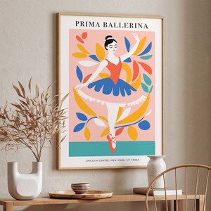Ballet Poster, Cute Ballerina Dance Art, Colorful Mid-century Modern ...