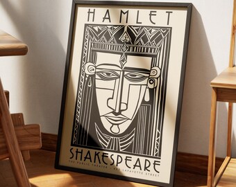 Hamlet Poster, William Shakespeare Print, Black and White Wall Art ...