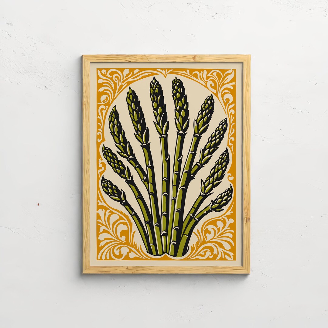 Botanical Yellow Asparagus Art Print - Retro Kitchen Decor - Farmhouse ...