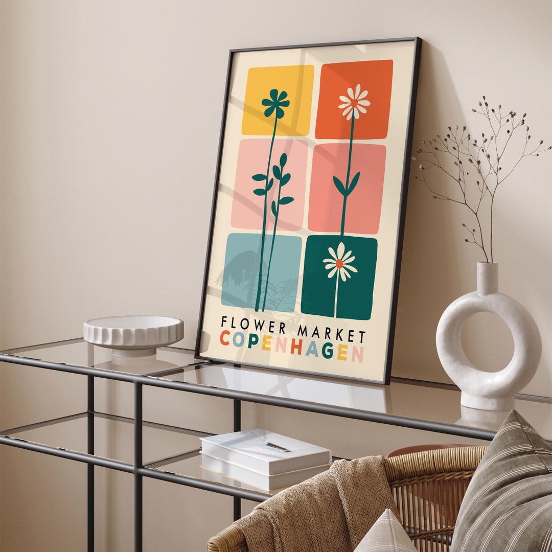 Retro Flower Market Copenhagen Poster - Mid-century Modern Wall Art ...