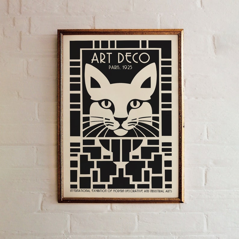 Art Deco Cat Poster, Arts Decoratifs Print, Vintage Wall Art, Black and ...