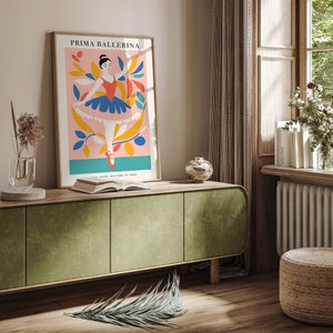 Ballet Poster, Cute Ballerina Dance Art, Colorful Mid-century Modern ...