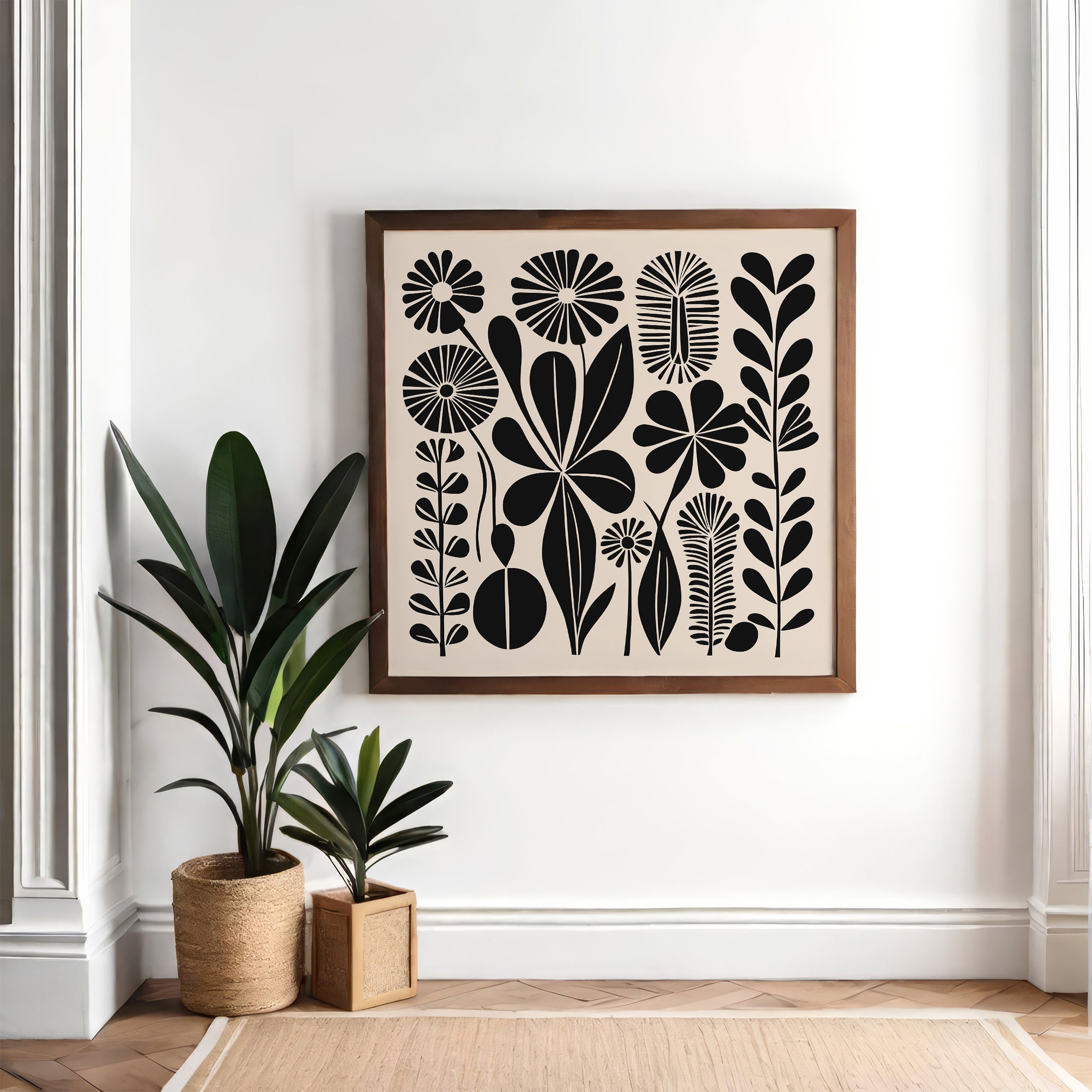 Modern Abstract Black and White Floral Botanical Poster, Minimalist ...