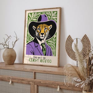 Retro Leopard Cowboy Poster, Western Style Animal Art Print, Country ...