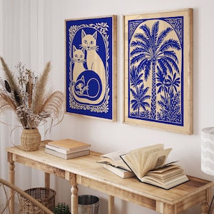 Set of 2 Blue Posters, Blue Abstract Wall Art, Coastal Home Decor ...