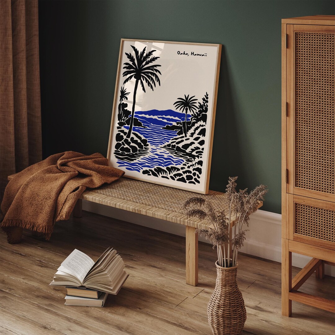 Oahu Hawaii Travel Poster: Retro Beach House Wall Art - Etsy