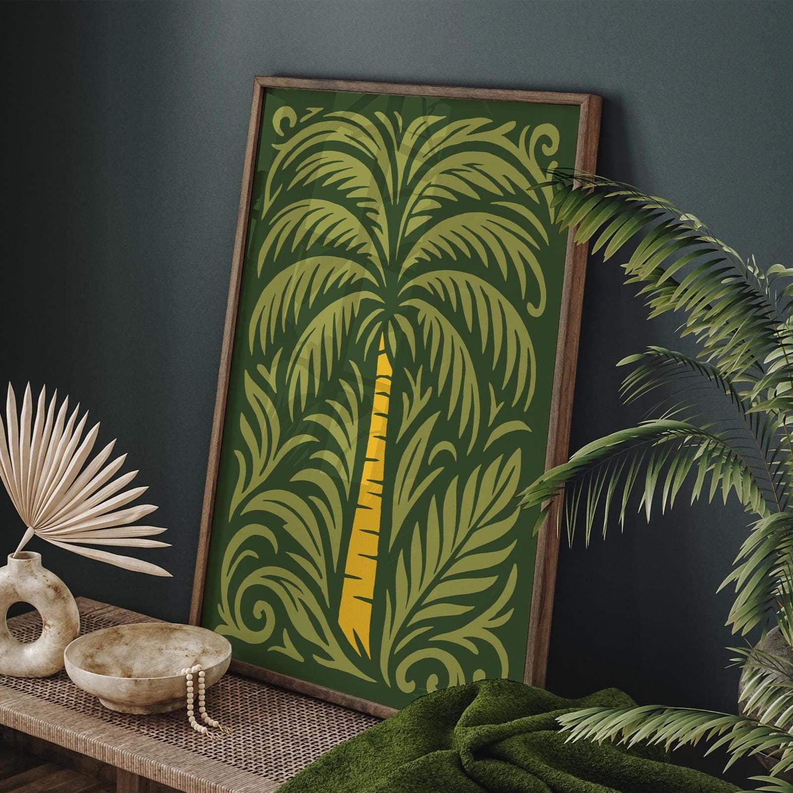 Tropical Palm Tree Poster: Green & Yellow Botanical Wall Art - Etsy