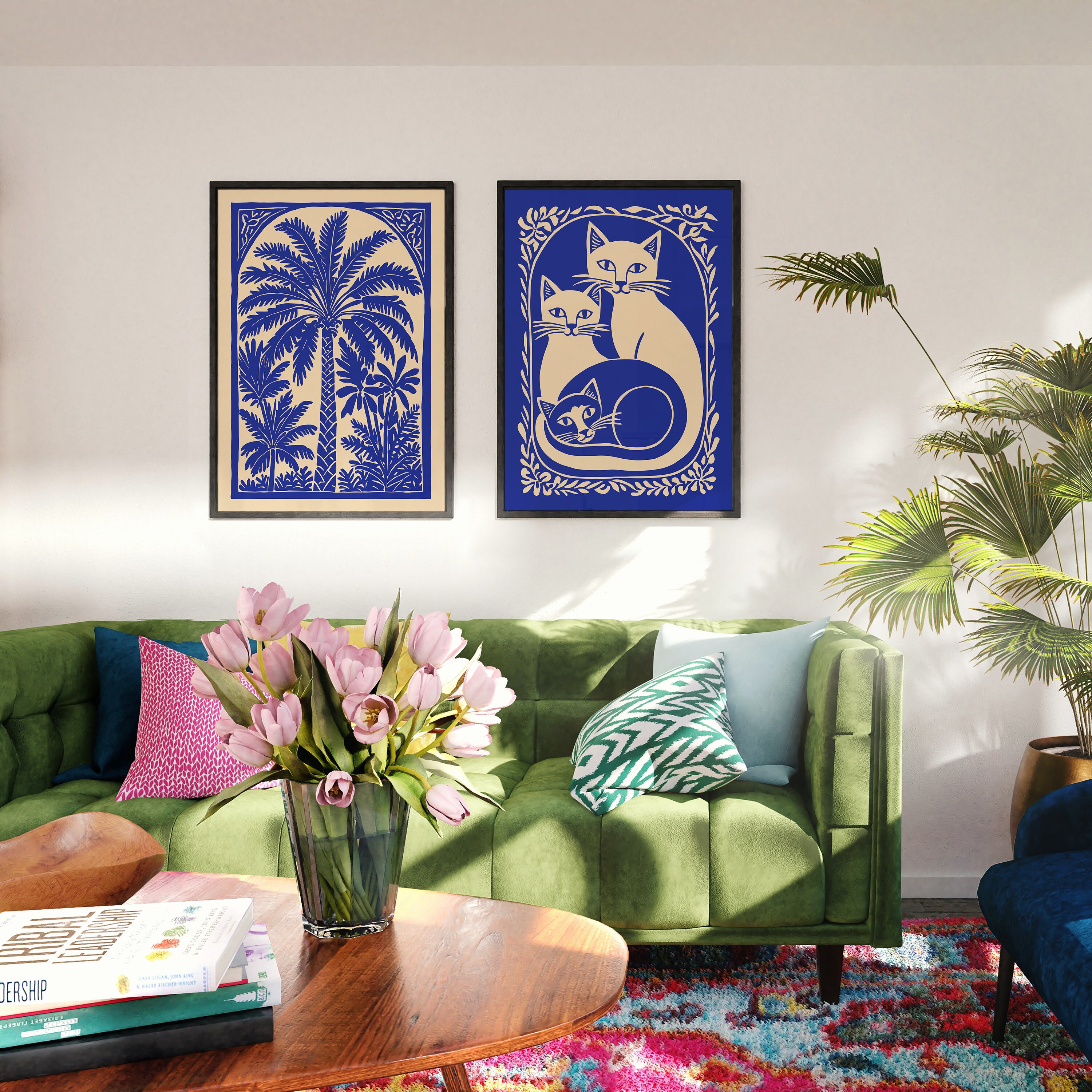 Set of 2 Blue Posters, Blue Abstract Wall Art, Coastal Home Decor ...