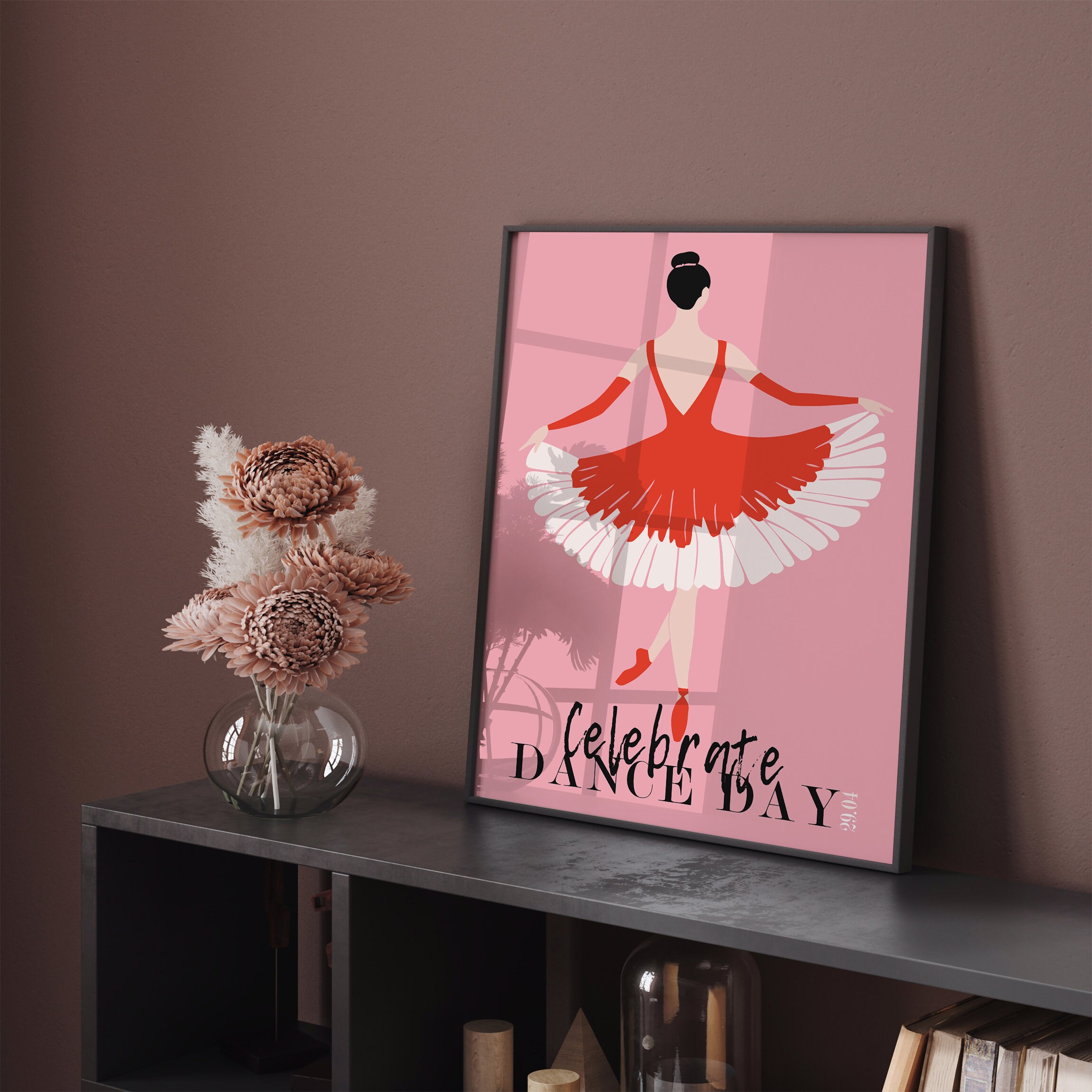Ballerina in Red Dress Pink Poster, Celebrate Dance Day Wall Art ...