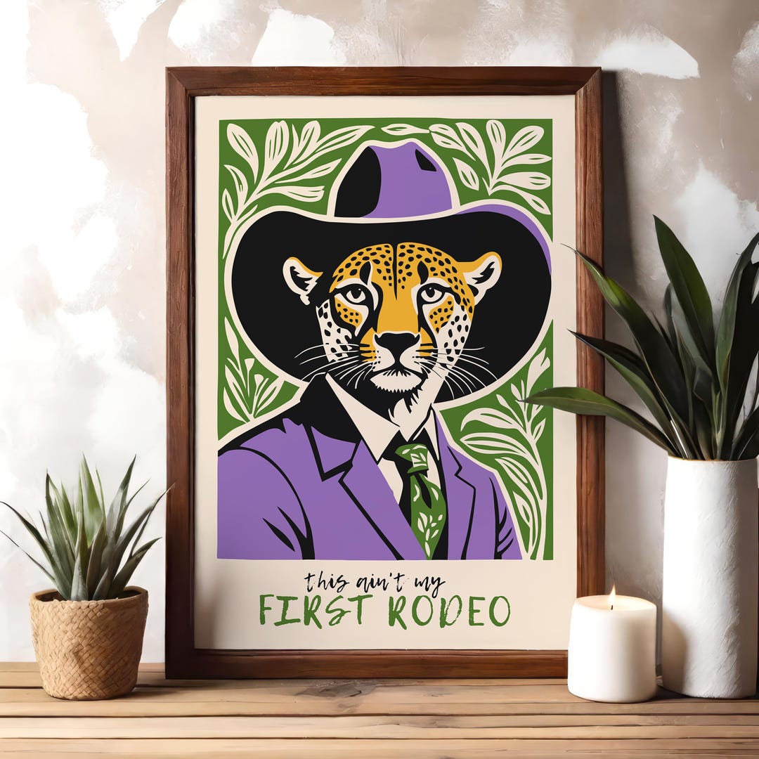 Retro Leopard Cowboy Poster, Western Style Animal Art Print, Country ...