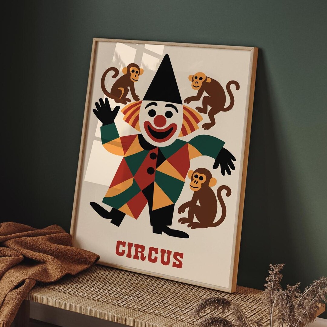 Vintage Circus Poster: Cheerful Clown & Monkeys, Retro Carnival Art - Etsy