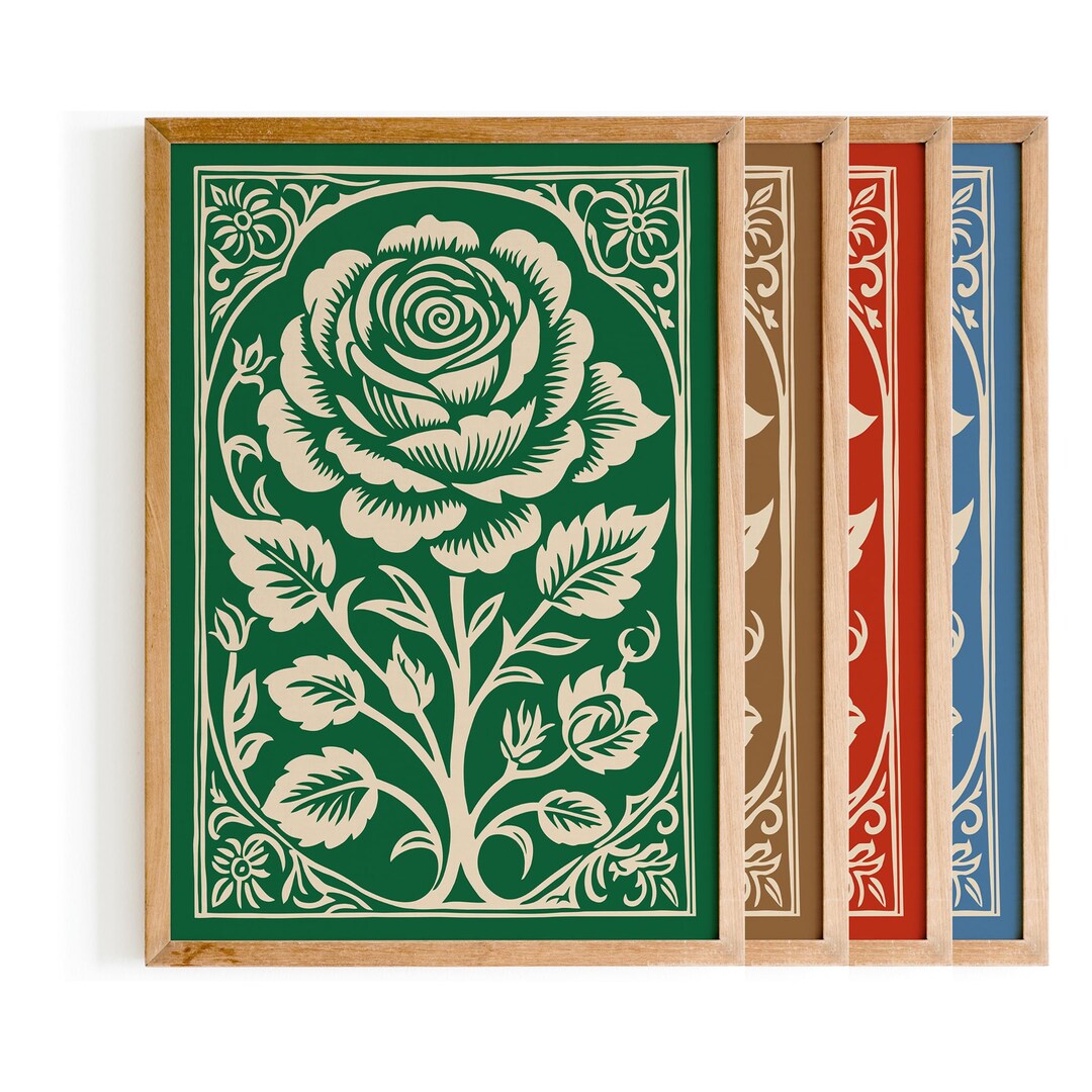 Art Nouveau Rose Poster: Botanical Rococo Print - Etsy