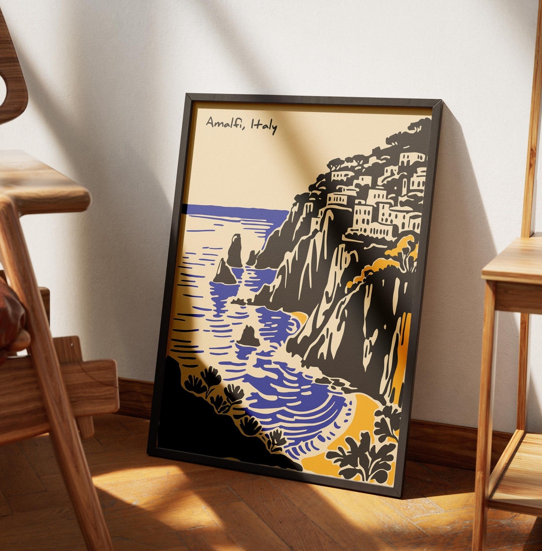 Amalfi Coast Travel Poster, Vintage Italy Wall Art, Tropical Print ...