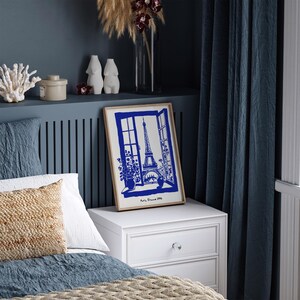 Paris Eiffel Tower Window View Poster, 1996 Blue Art Print, Paris ...