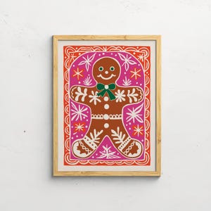 Pink Gingerbread Man Poster, Festive Holiday Wall Art, Cute Gingerbread ...