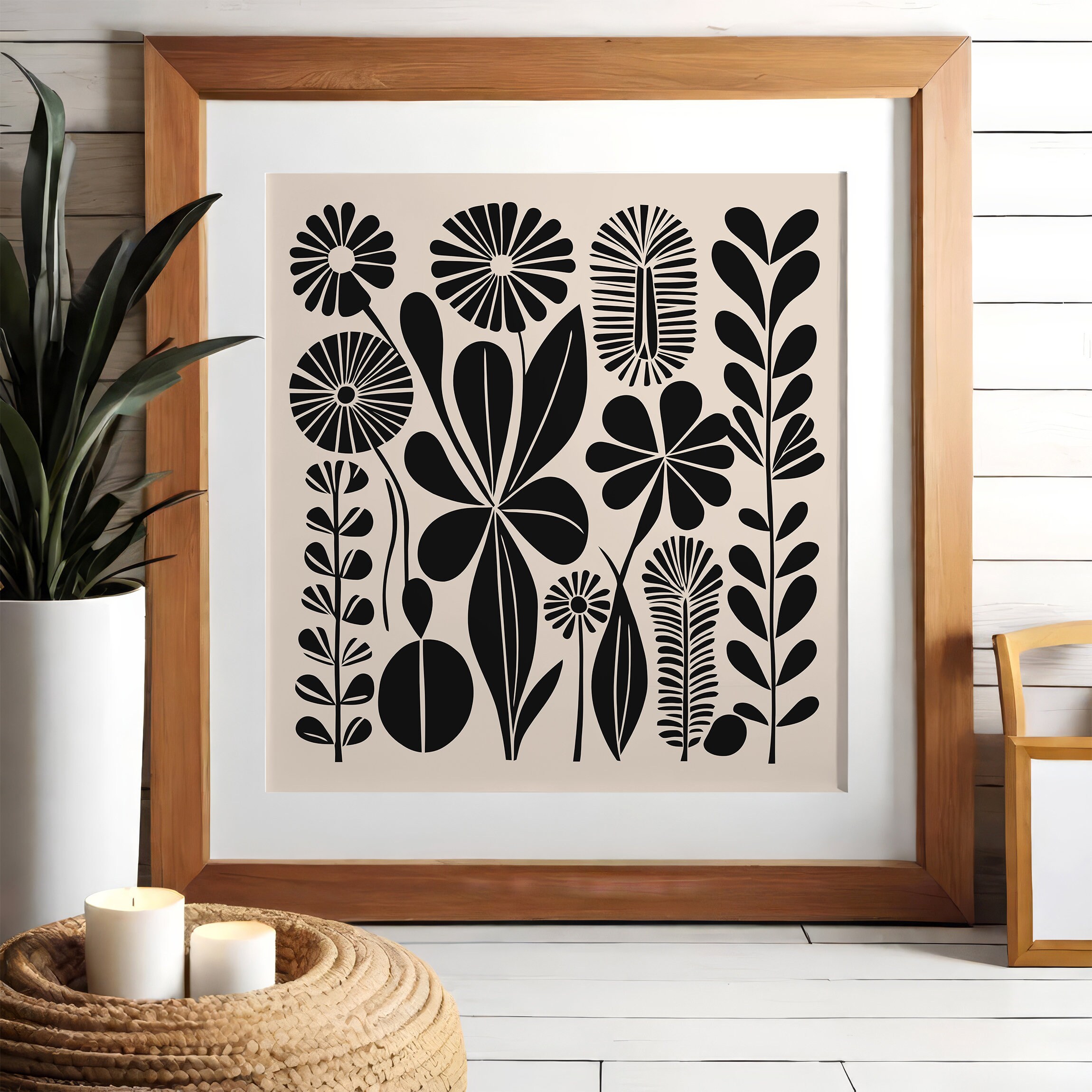 Modern Abstract Black and White Floral Botanical Poster, Minimalist ...