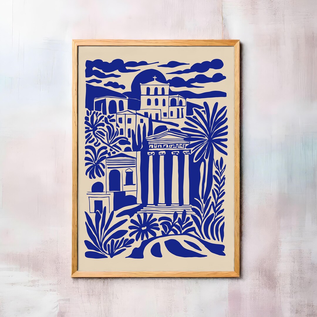 Athens Greece Poster: Blue Greek Island Art Print - Etsy