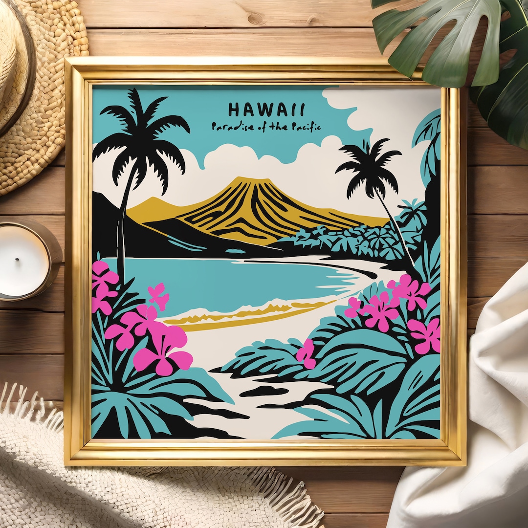 Maui Memories Square Art Print, Vintage Hawaiian Poster, Beach ...