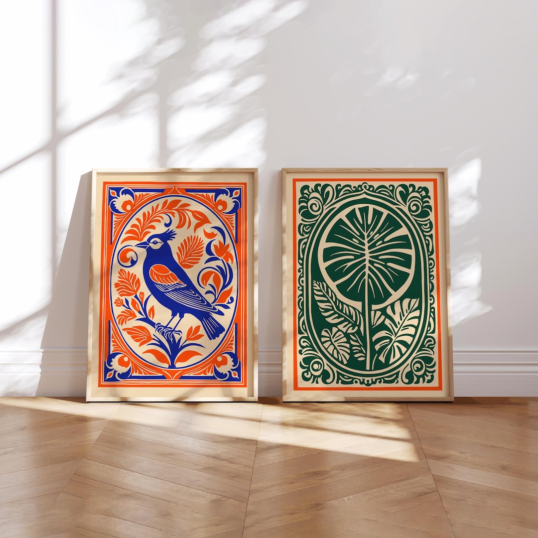 Set of 2 Rococo Revival Posters, Retro Botanical Art Print, Farmhouse ...