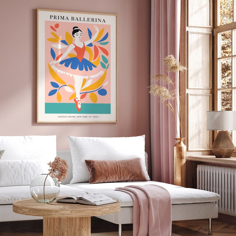 Ballet Poster, Cute Ballerina Dance Art, Colorful Mid-century Modern ...