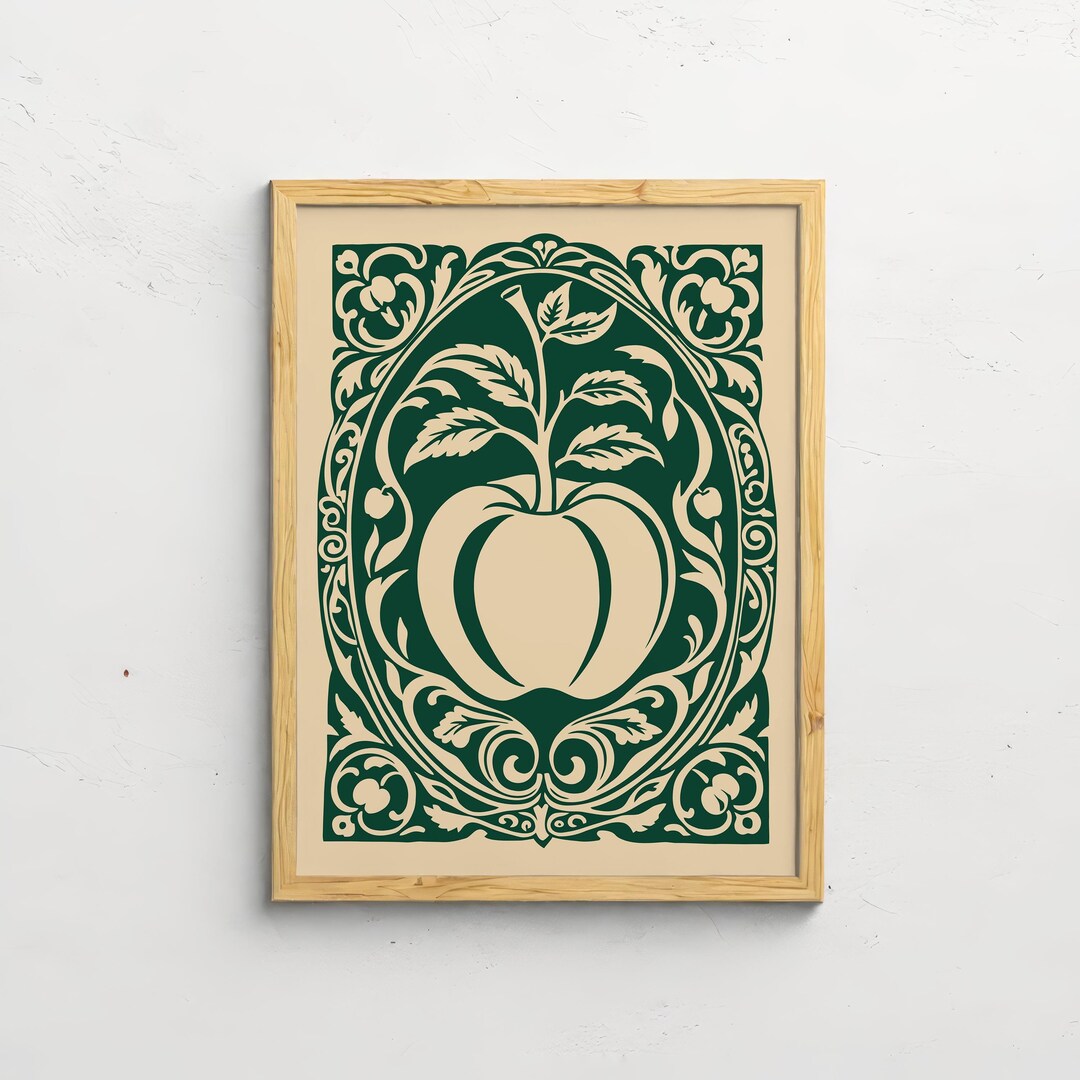 Rococo Green Apple Wall Art Print, Vintage Inspired Botanical Poster ...