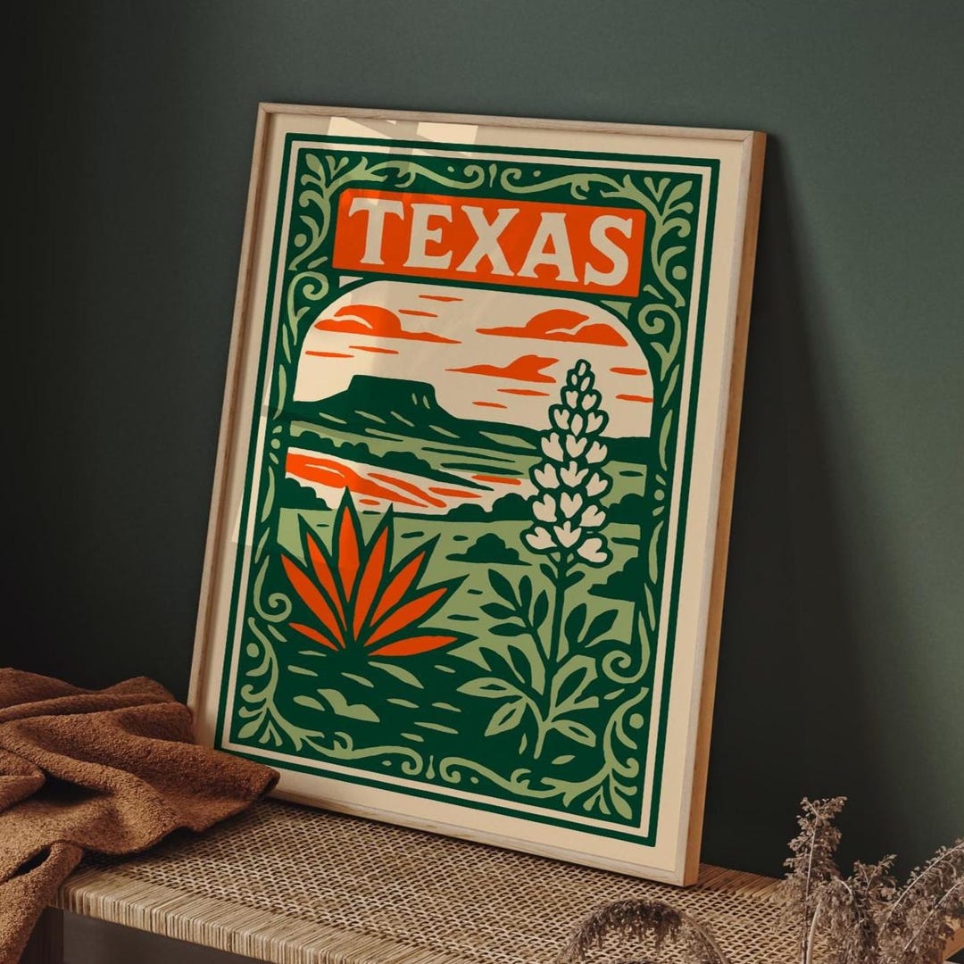 Texas Landscape Art Print: Bluebonnet Desert Sunset Southwestern Decor ...