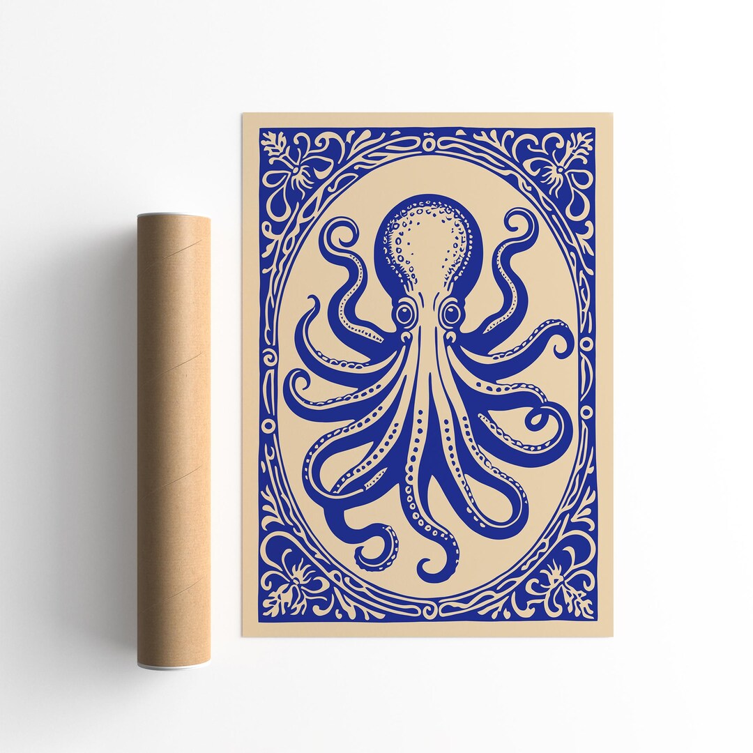 Rococo Octopus Art Print, Nautical Wall Art, Ocean Life Retro Sea ...