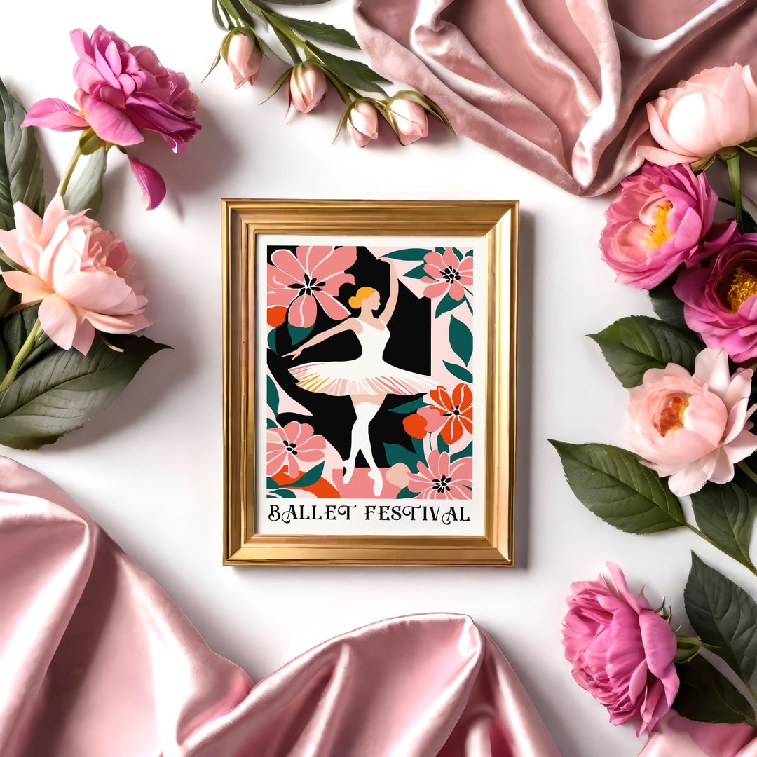 Ballet Dance Festival Poster, Beautiful Ballerina, Vibrant Floral ...