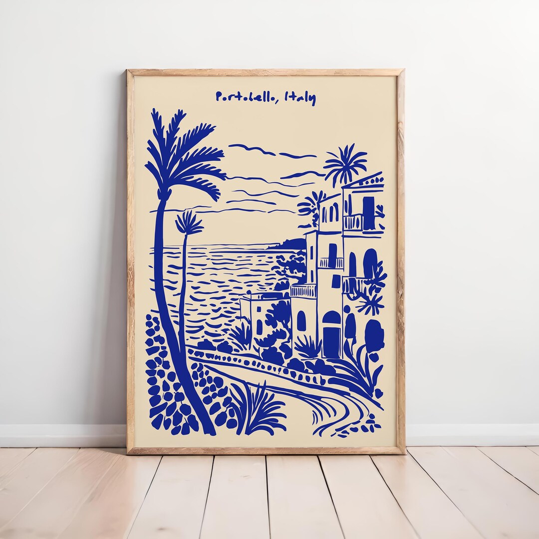 Portobello Italy Travel Poster, Coastal Town Art Print, Blue Travel Art ...