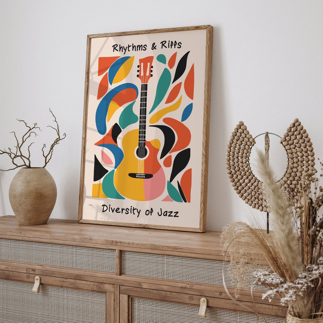 Retro Jazz Poster, Rhythms & Riffs Diversity of Jazz, Colorful Abstract ...