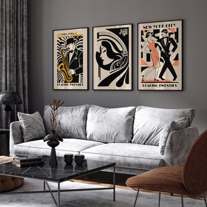 1920s Jazz Age Poster, Black and White Art Deco Print, Elegant Wall Art ...