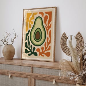 Retro Avocado Art Print, Mid Century Modern Kitchen Art, Abstract ...