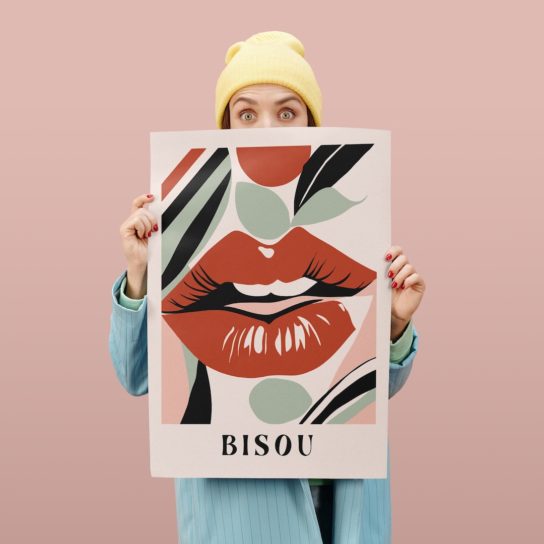 Bisou Poster, Aesthetic Print, French Kiss, French Poster, Trendy Wall Art Prints, Red Lips ...