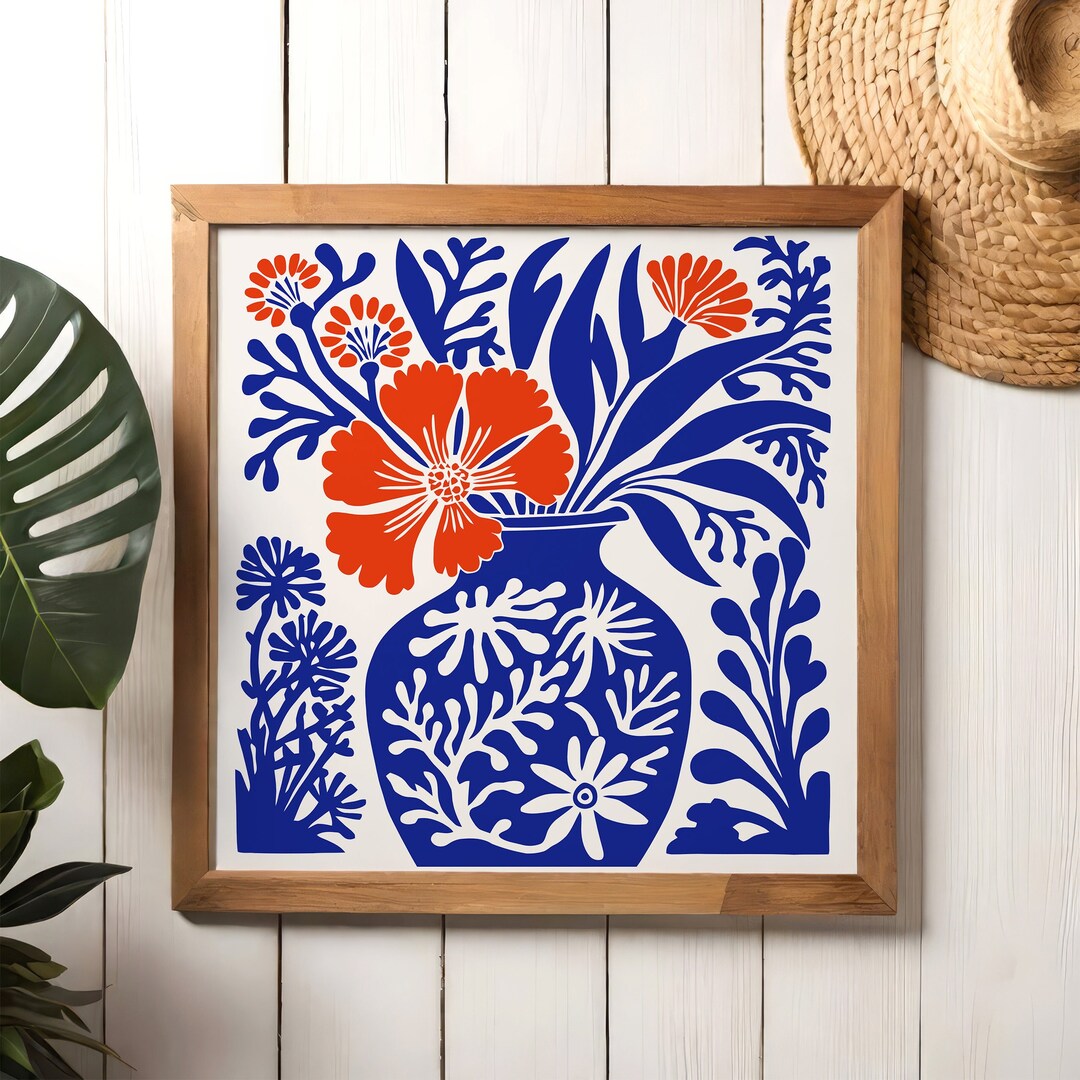 Boho Chic Floral Square Art Print, Nature Indigo Wall Art, Nautical ...