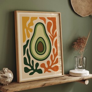 Retro Avocado Art Print, Mid Century Modern Kitchen Art, Abstract ...
