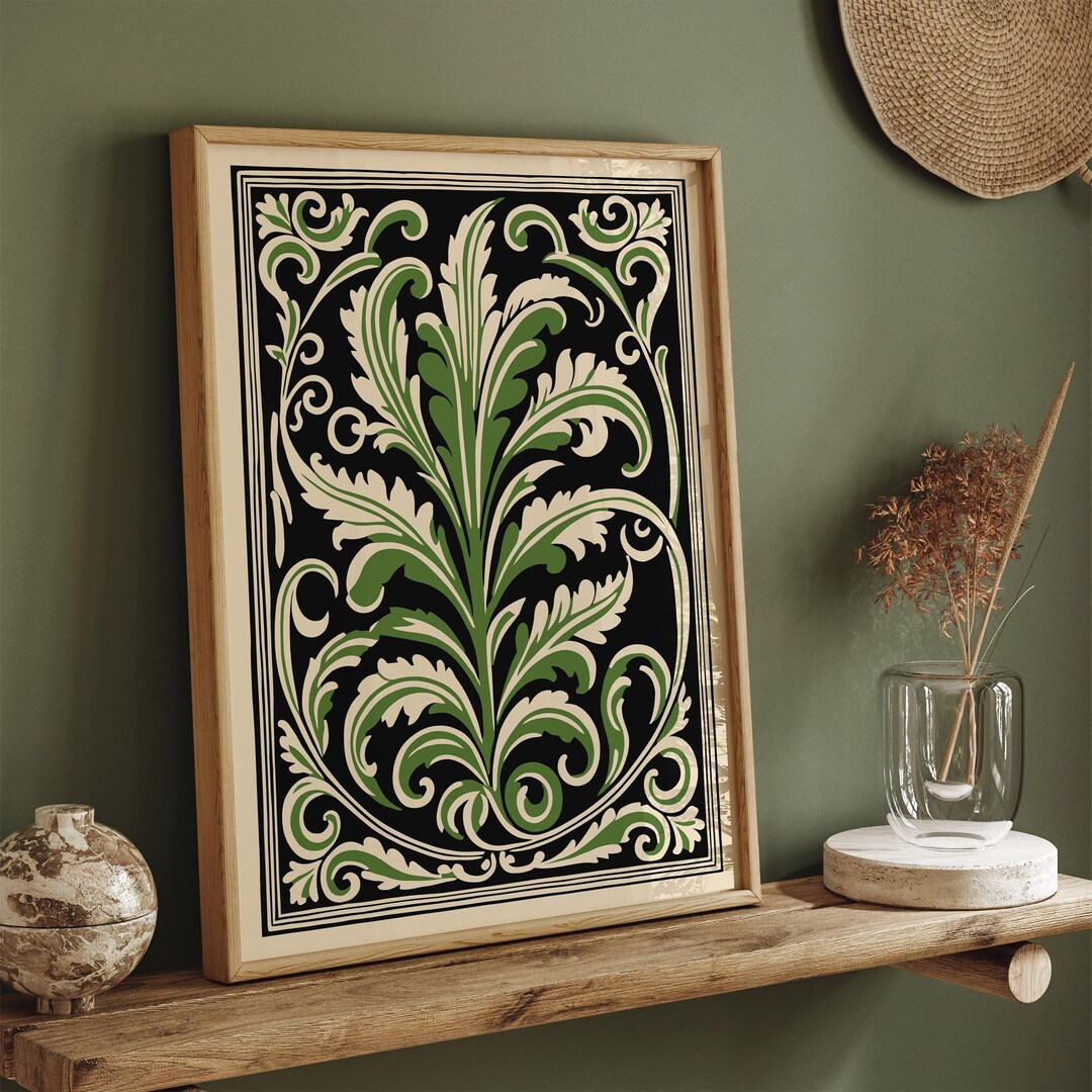 Green Rococo Acanthus Leaf Poster - Elegant Baroque-inspired Wall Art ...