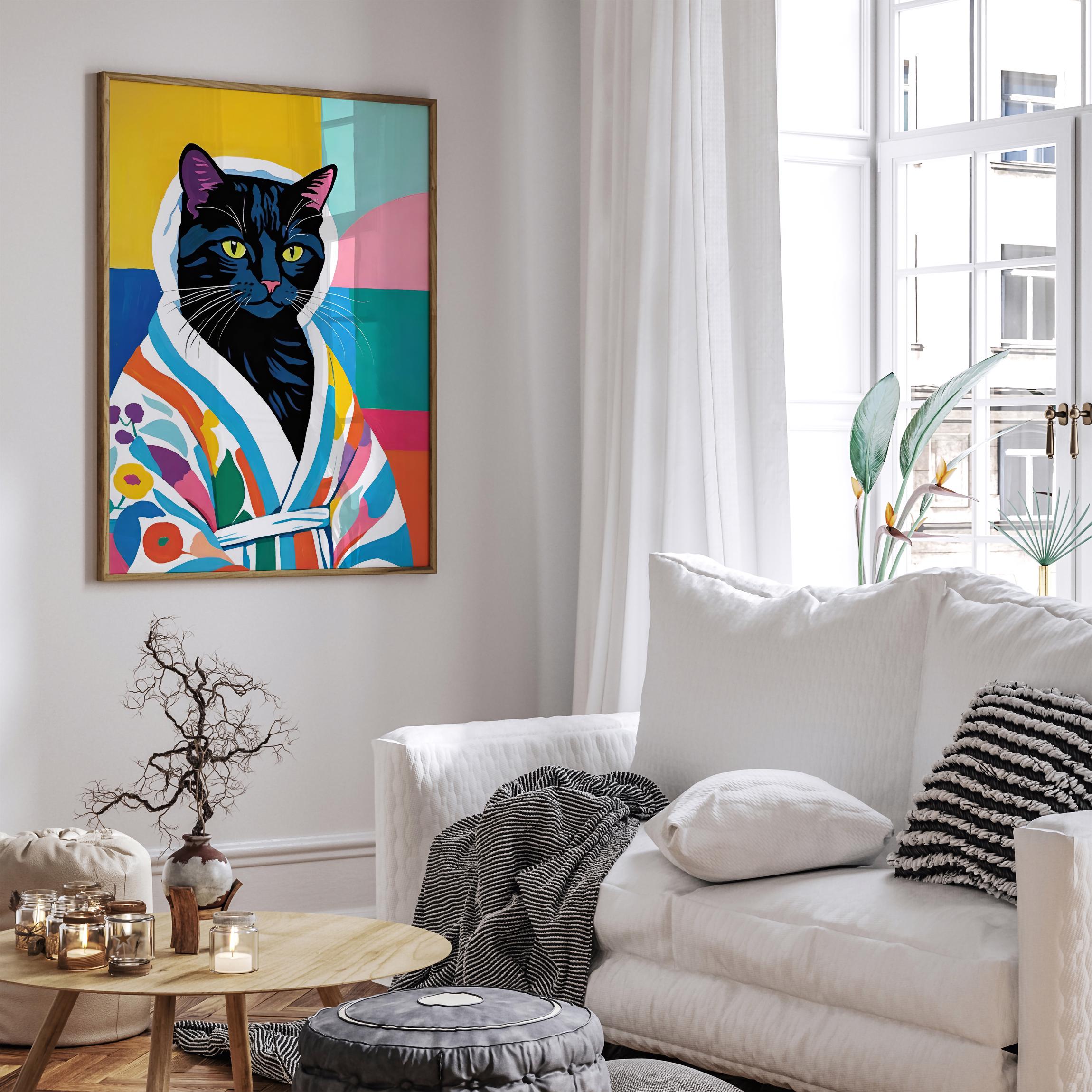 Colorful Cat Poster, Vibrant Cat in Robe, Modern Wall Art, Pop Art ...