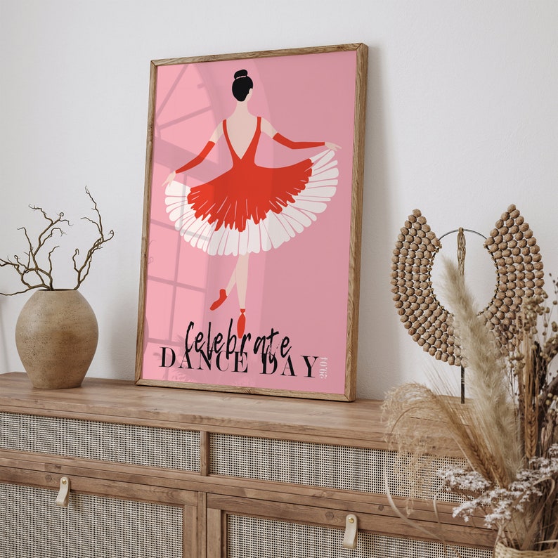 Ballerina in Red Dress Pink Poster, Celebrate Dance Day Wall Art ...