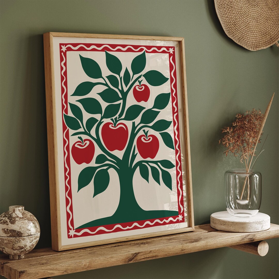 Retro Apple Tree Art Print, Vintage Botanical Wall Art, Country ...