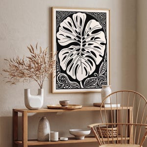 Black and White Monstera Plant Wall Art, Botanical Jungle Leaves Poster ...