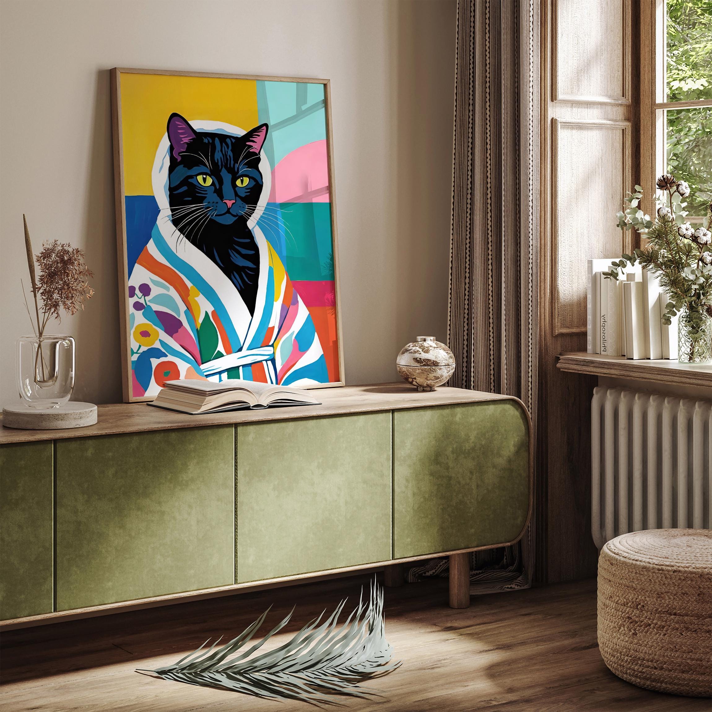 Colorful Cat Poster, Vibrant Cat in Robe, Modern Wall Art, Pop Art ...