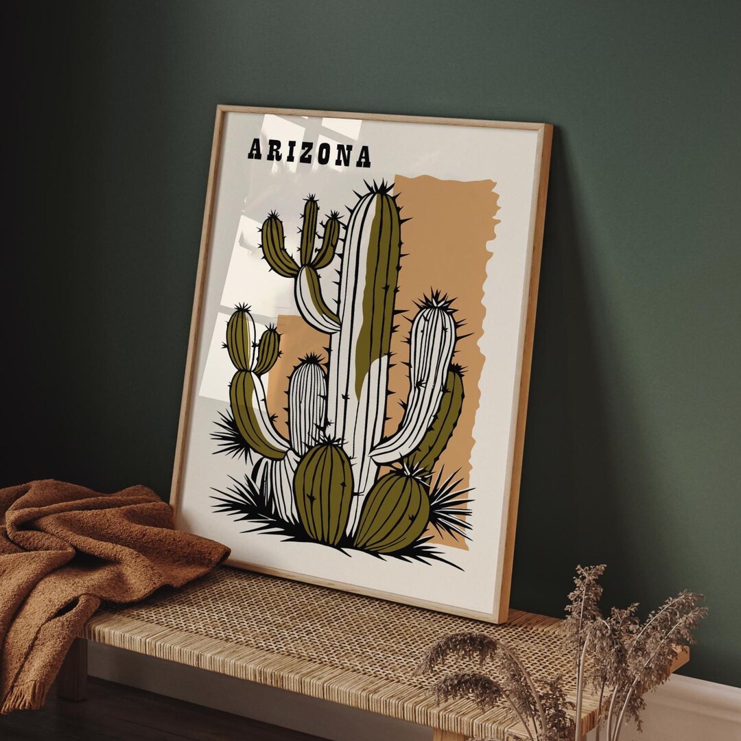 Arizona Cactus Poster, Retro Desert Art Print, Vintage Southwestern ...
