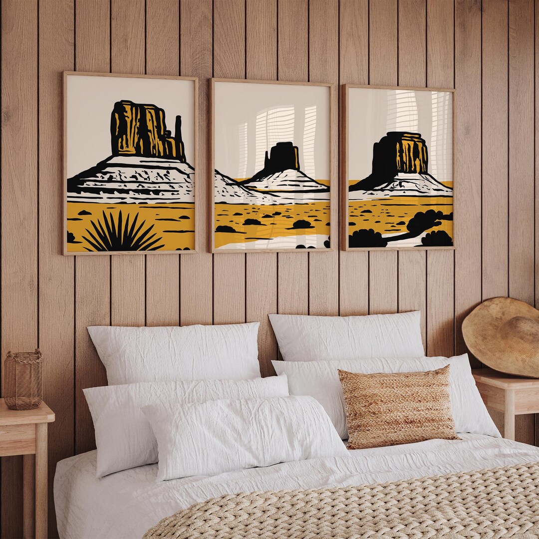 Monument Valley Triptych Poster Set, 3 Piece Desert Landscape Wall Art ...